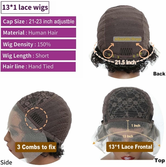 Hair | 6 Inch Burgundy Curly Pixie 131 Lace Frontal Human Hair Wig ...